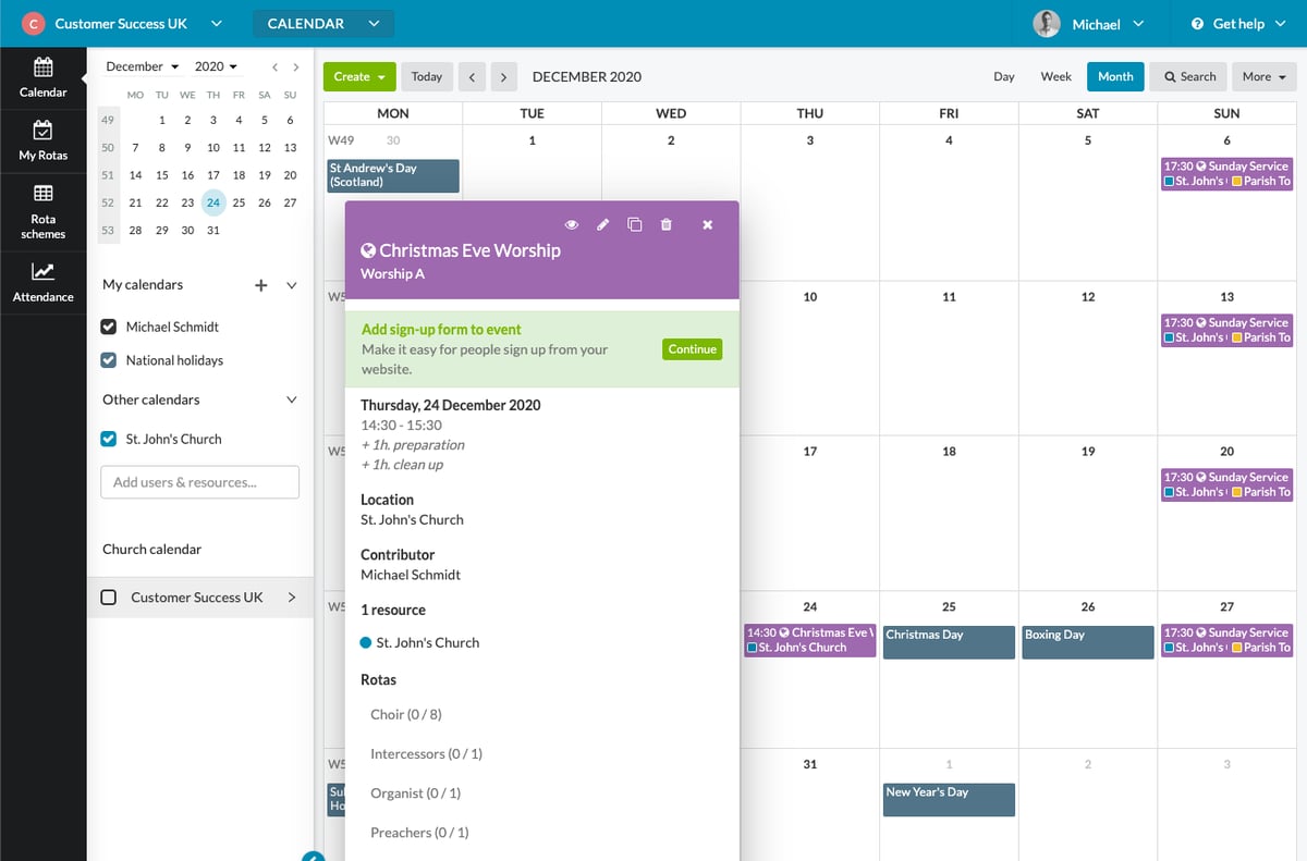 Add sign-up forms directly to your events in ChurchDesk