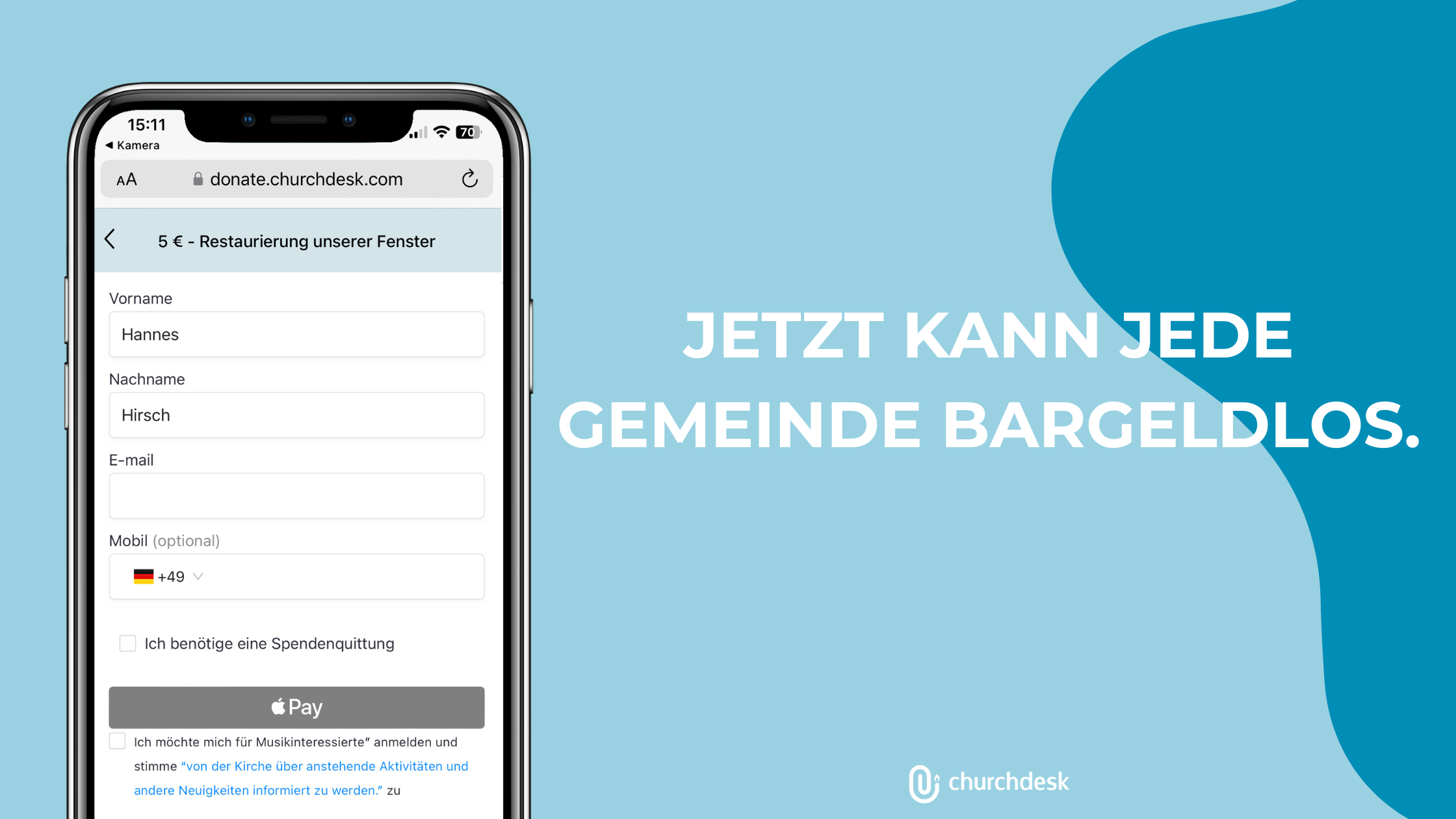 Jede Gemeinde kann bargeldlos Spenden sammeln - unser Spendentool